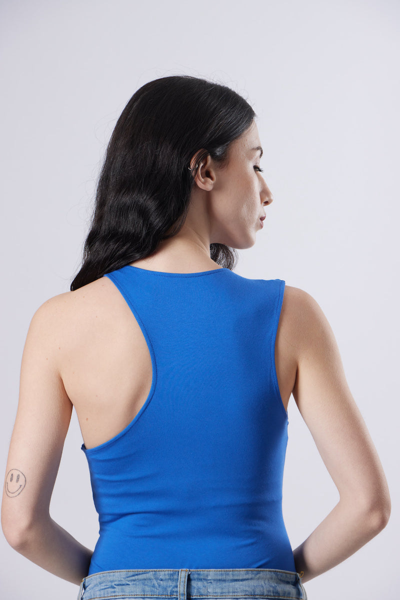 Asymmetric Cut-Out Bodysuit - Gypsy Blue – fashiondeclare